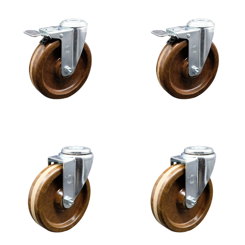 Service Caster 4 Piece Phenolic Swivel Bolt Hole Caster Set with 2 ...