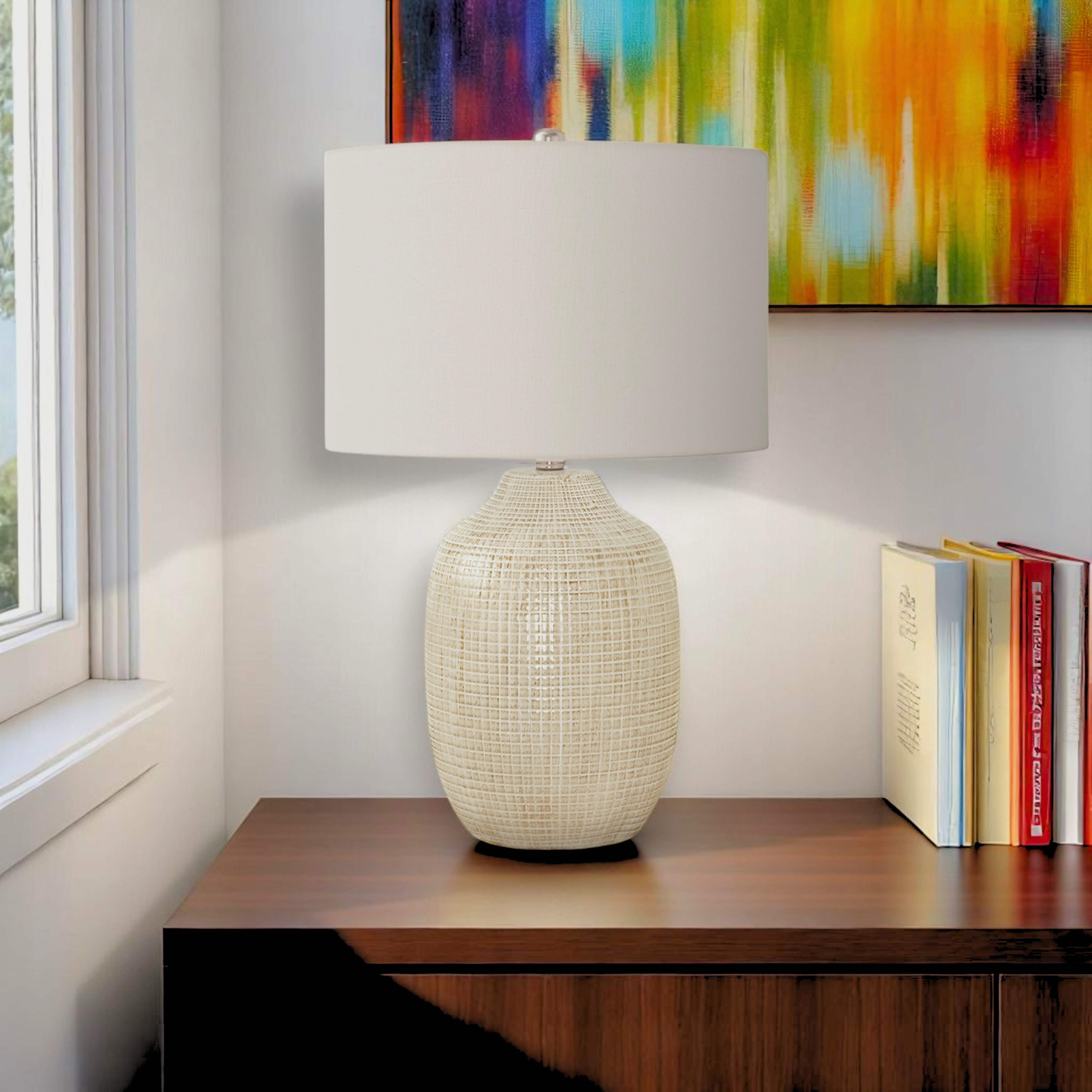 Gracie Oaks Marian 26"H Table Lamp, Cream Ceramic & Ivory / Cream Shade ...
