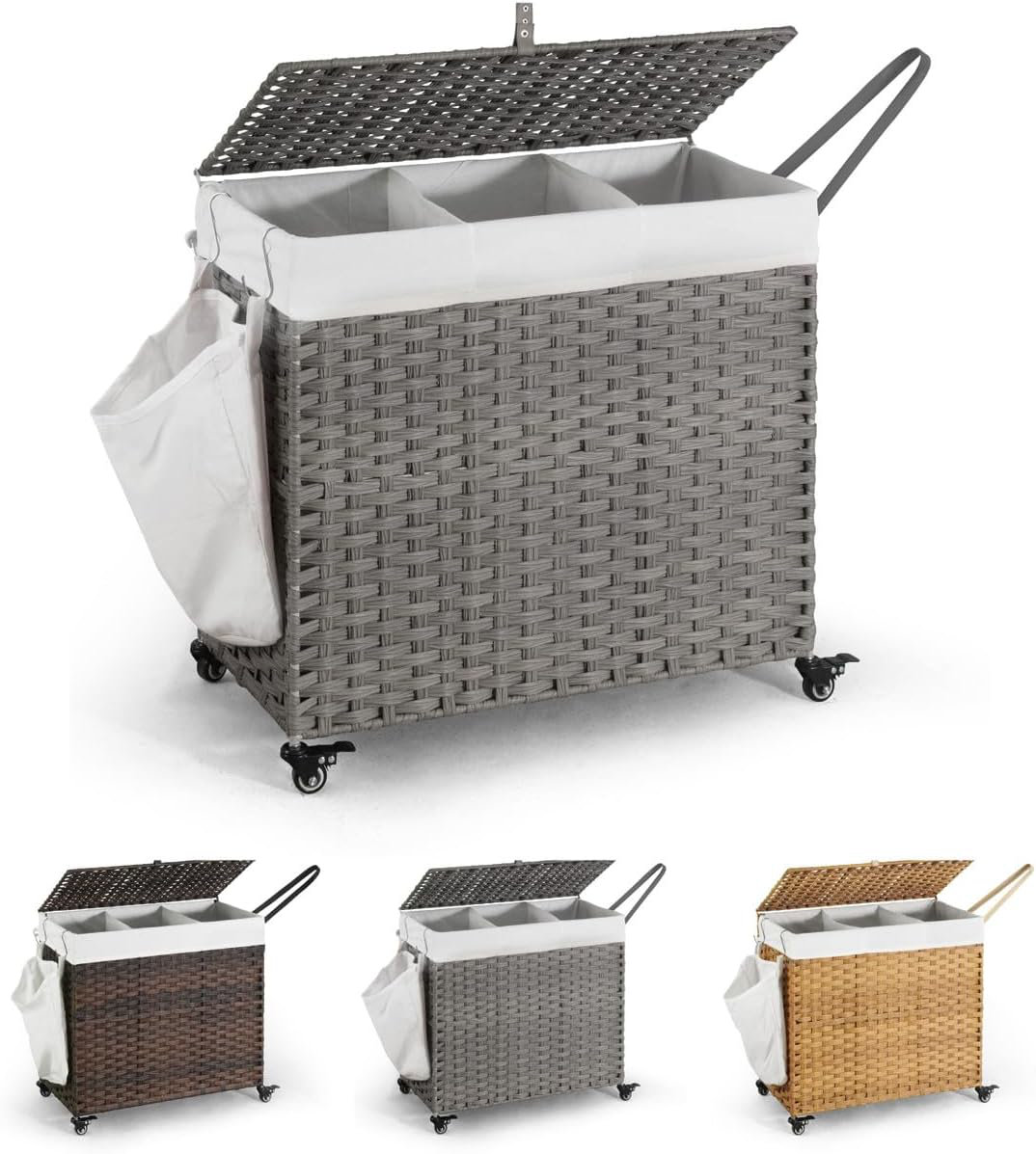 CAPHAUS Rattan Laundry Basket with Wheels, 140L-160L Capacity ...