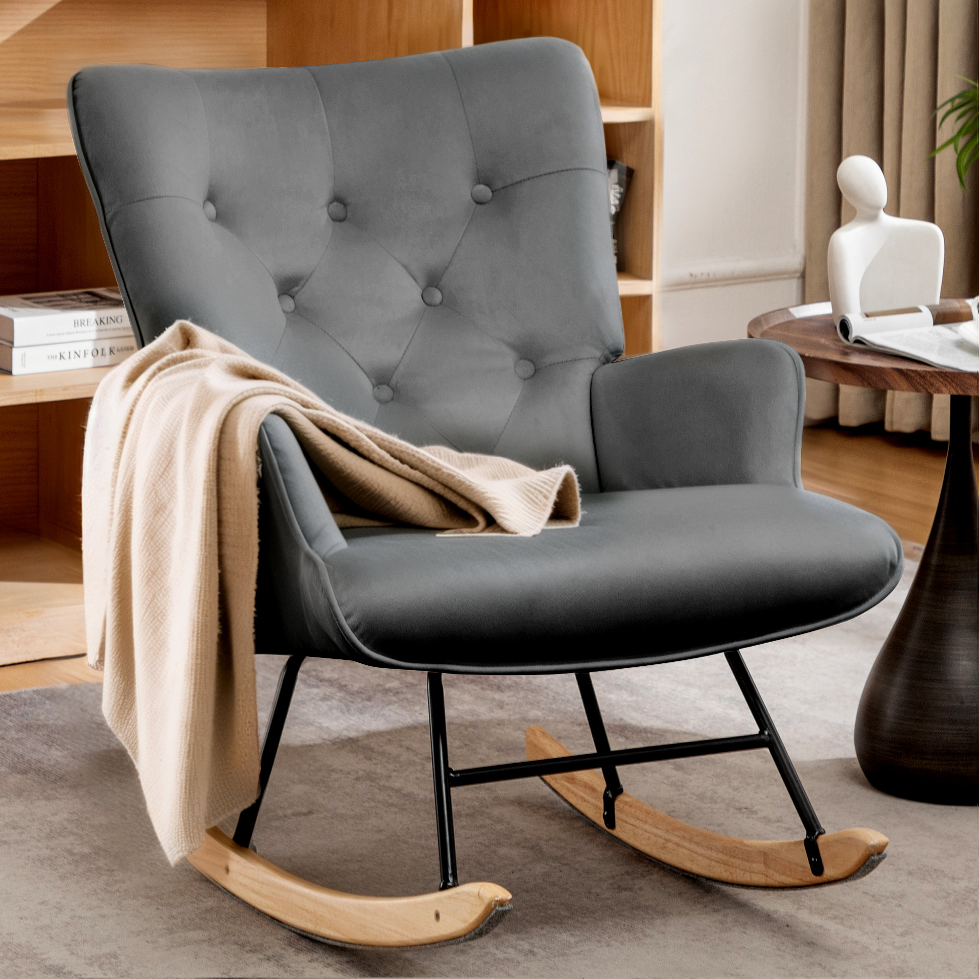 George Oliver Rocking Chair, Comfy Velvet Fabric Glider Rocker, Reading ...