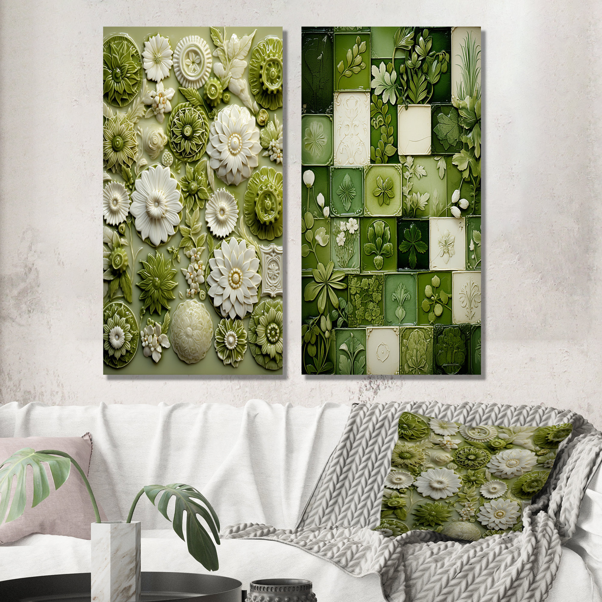 Lark Manor™ Botanicals Green Floral Tiles I - Abstract Botanicals ...