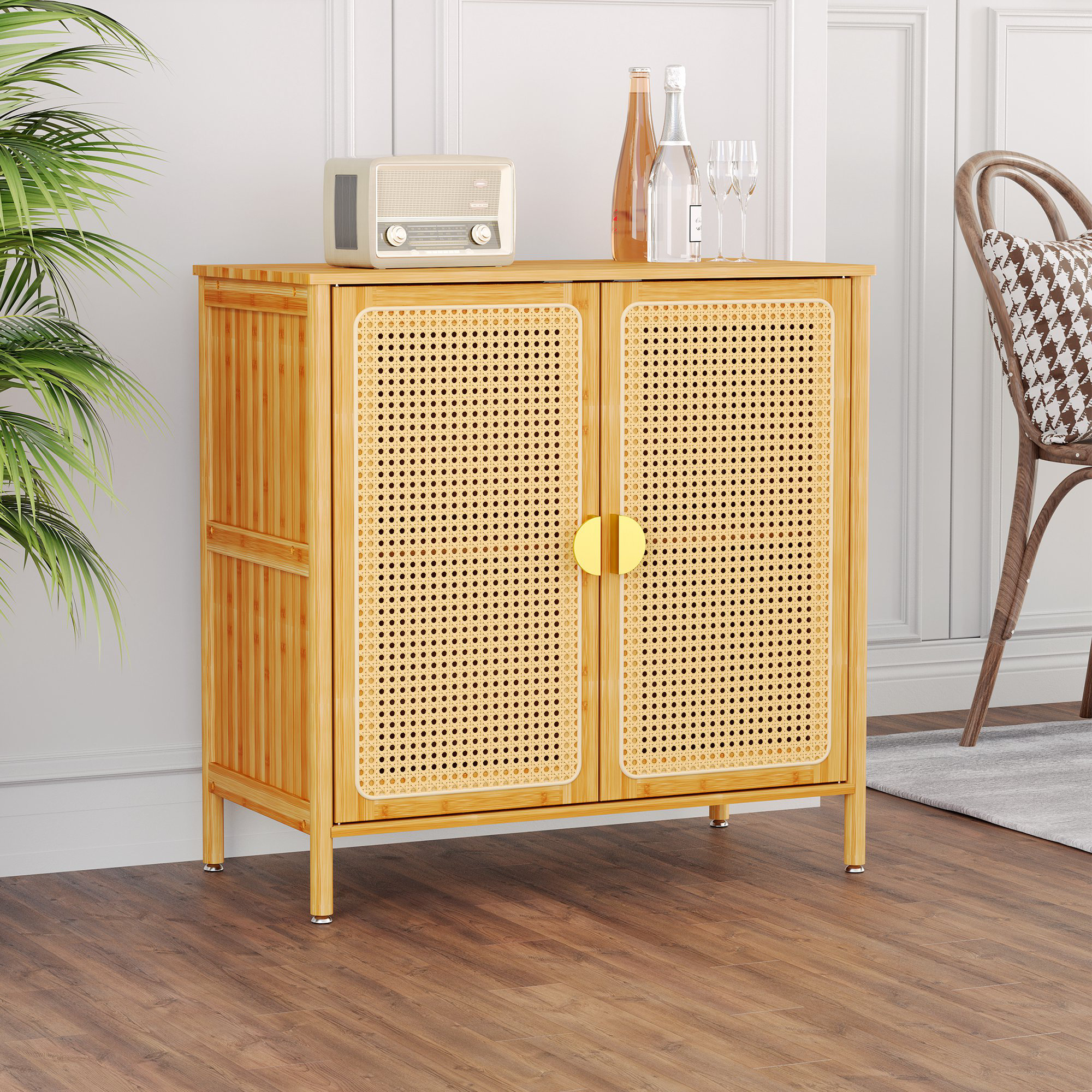 Bay Isle Home™ Sideboard Kitchen Storage Cabinet With Rattan Decorated ...