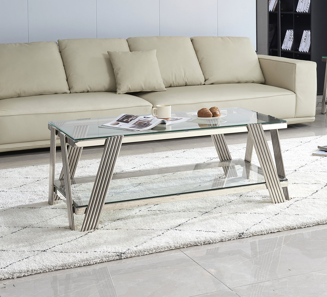 Everly Quinn 47" Wide Rectangle Modern Stainless Steel Coffee Table ...
