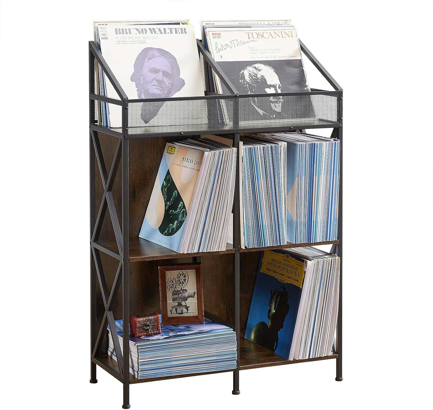 17 Stories 6 Grids Vinyl Record Storage Holder Rack, Wooden Record ...