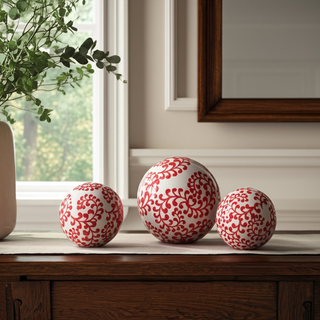 Three Posts™ Traditional Ceramic Decorative Orbs Set of 3 - 6" x 6" x 6 ...