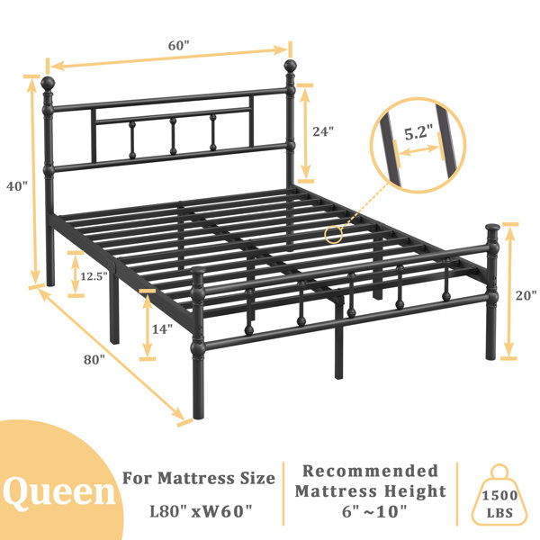 Ebern Designs 40" Heavy Duty Metal Bed Frame, No Box Spring Needed ...