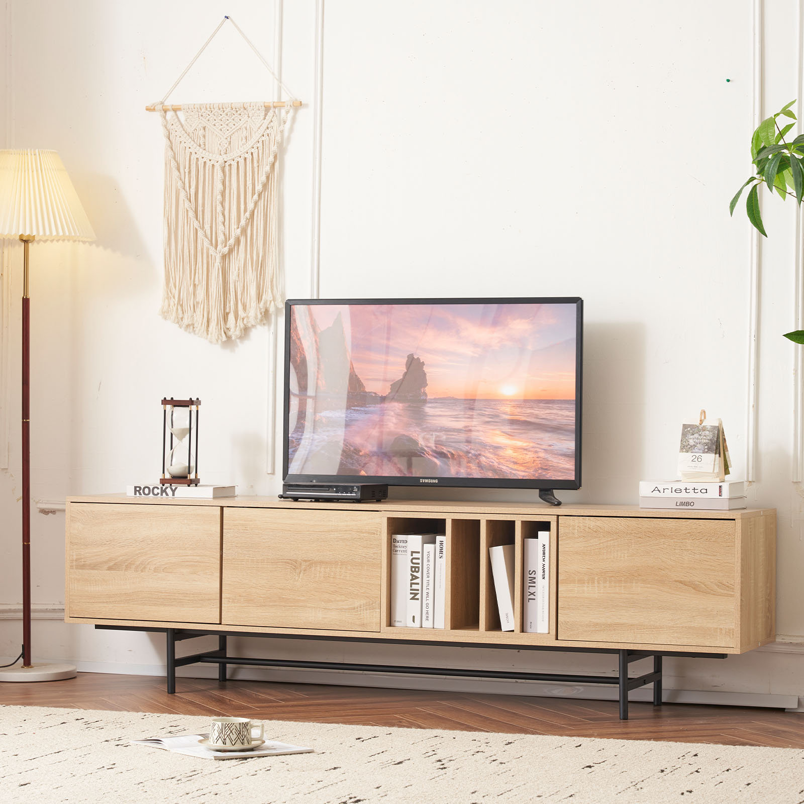 Latitude Run® 74.8" Modern Light Wood Color TV Stands & Entertainment ...
