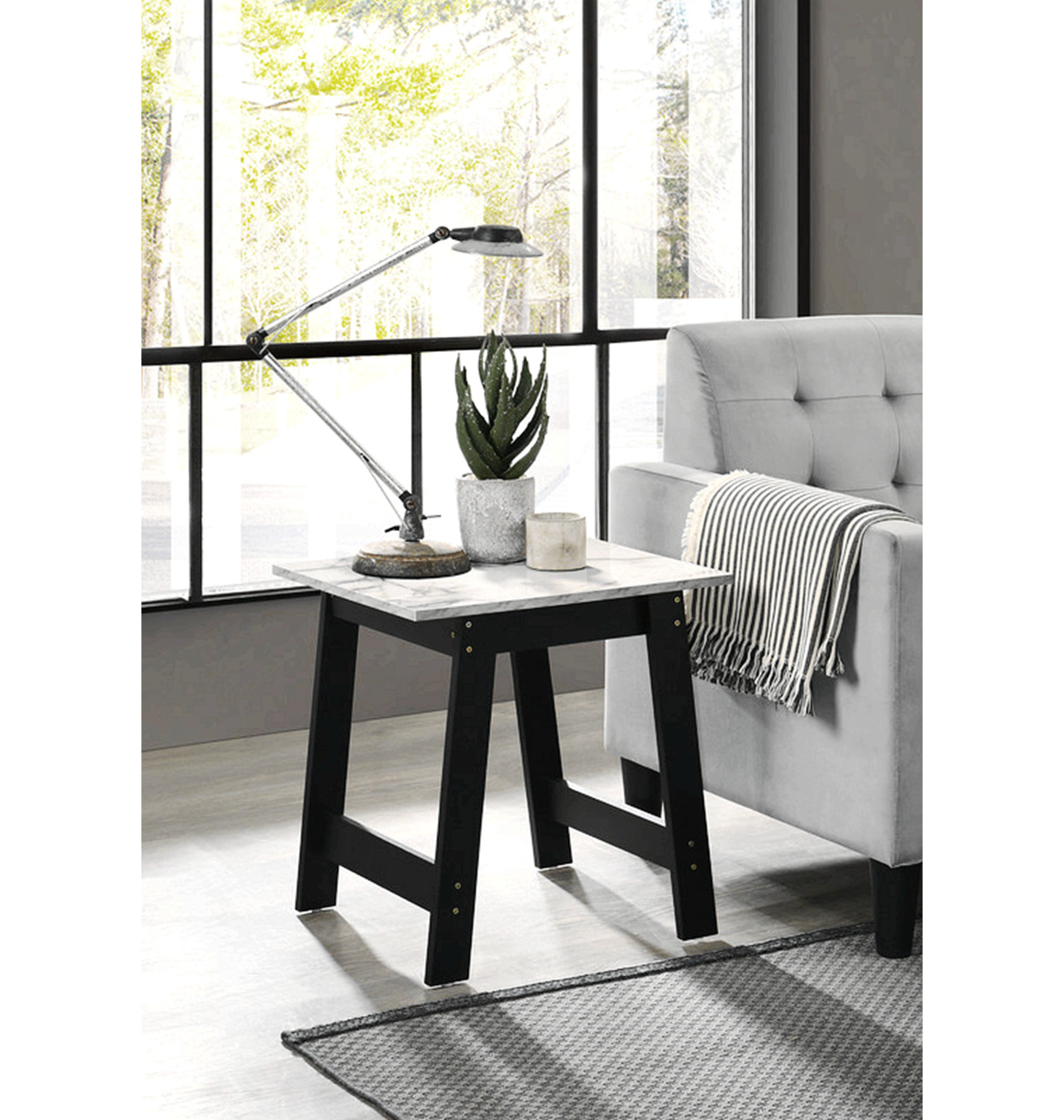 Wrought Studio Kenzo 19" Black End Table With Faux Marble Top Finish ...