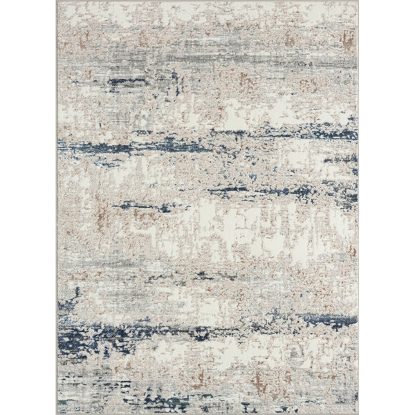 17 Stories Modern Abstract Performance Ivory/Gray/Blue Area Rug | Wayfair