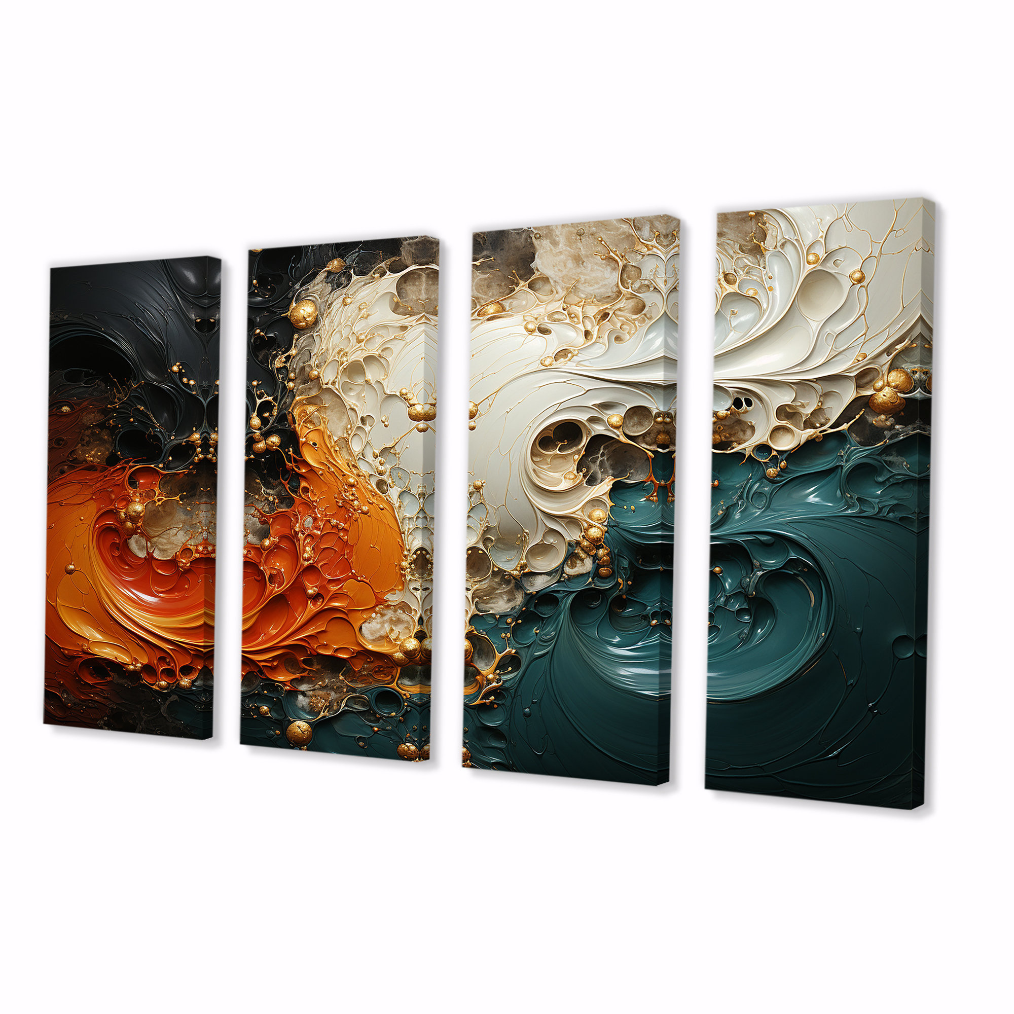 Mercer41 Orange And Gold Marble Lava II - Abstract Painting 4 Piece ...