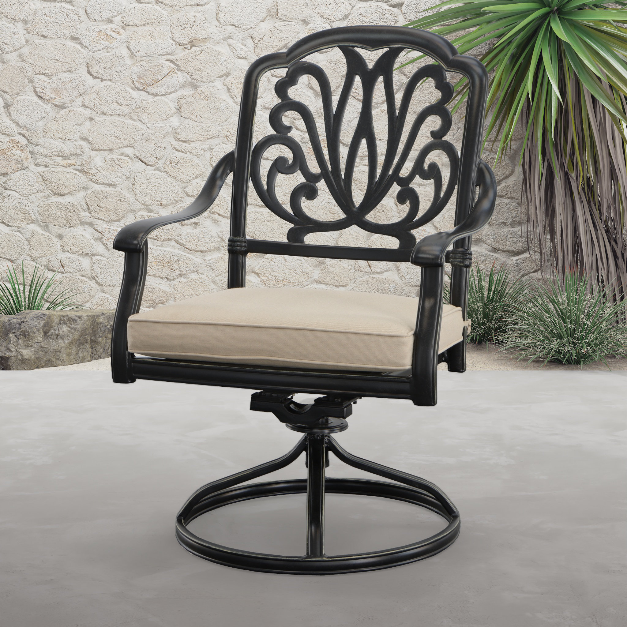 Canora Grey Fiddemon Swivel Patio Dining Armchair with Cushion ...