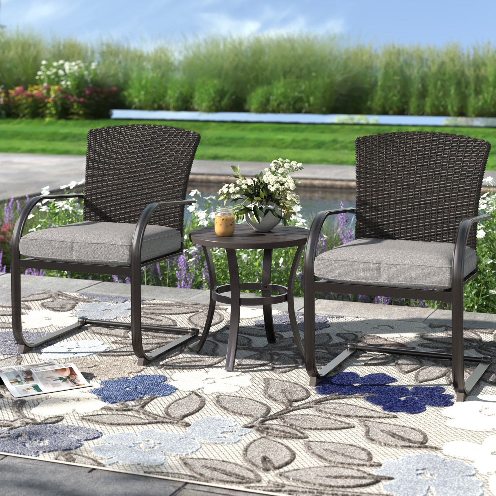 Lark Manor Knipe 3 Piece Two Person Seating Group with Cushions ...