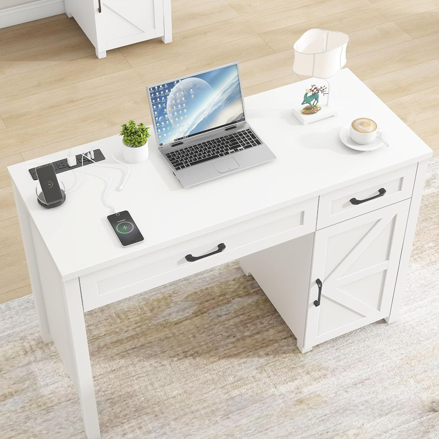 Gracie Oaks 47" Executive Desk, Computer Desk with Drawers and Cabinet ...