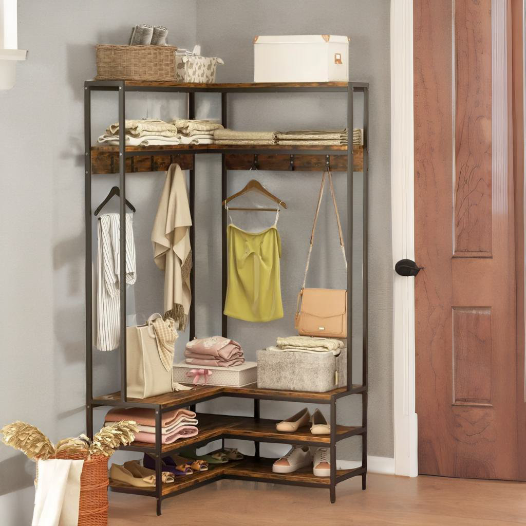 Borough Wharf Ansby Industrial L-Shaped Hall Tree Coat Rack Stand With ...