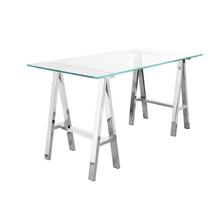 Benjara Ayd Glass Top Metal Base Writing Desk | Wayfair