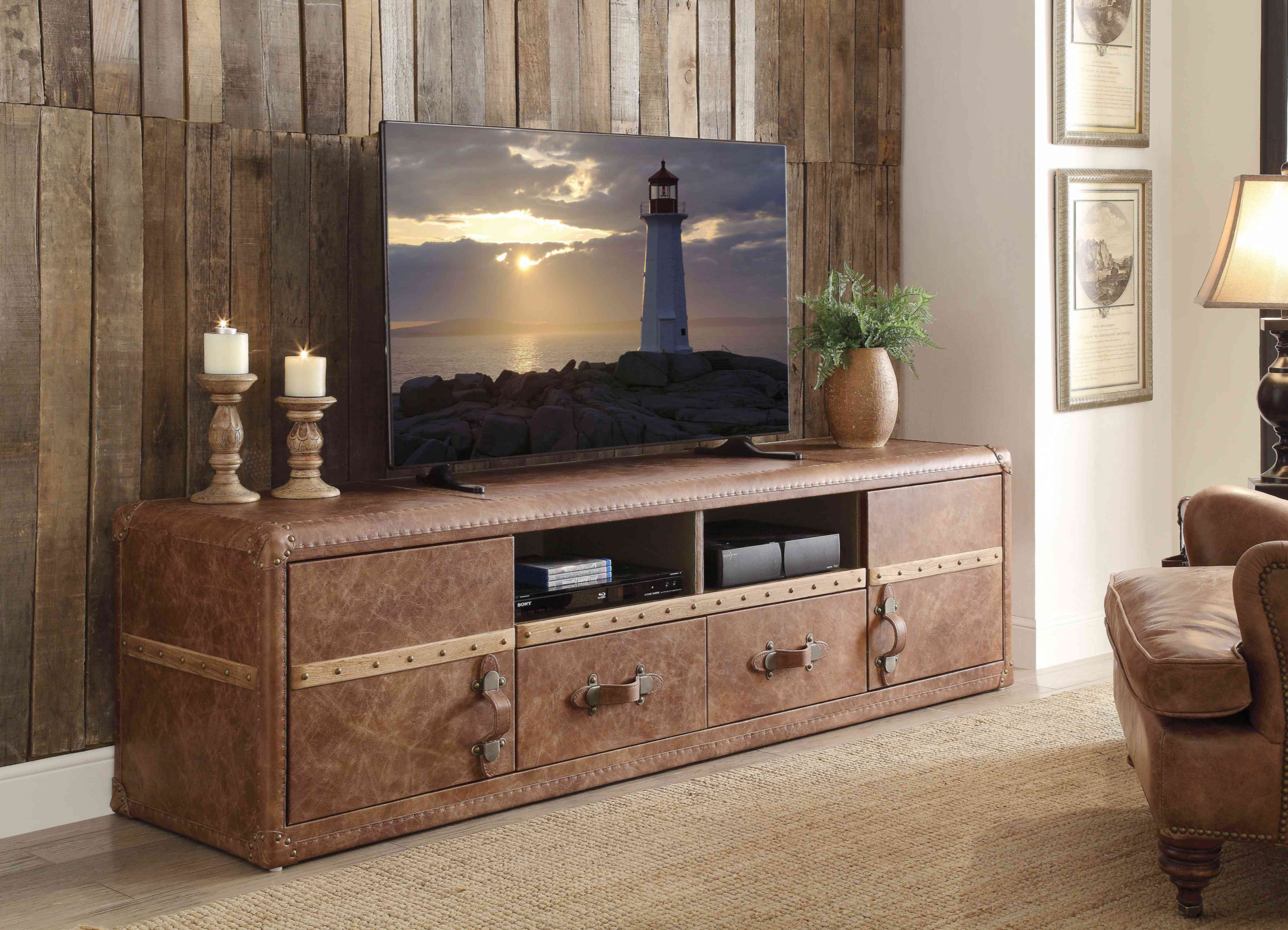 WANDINGT Aberdeen TV Stand In Retro Brown Top Grain Leather | Wayfair