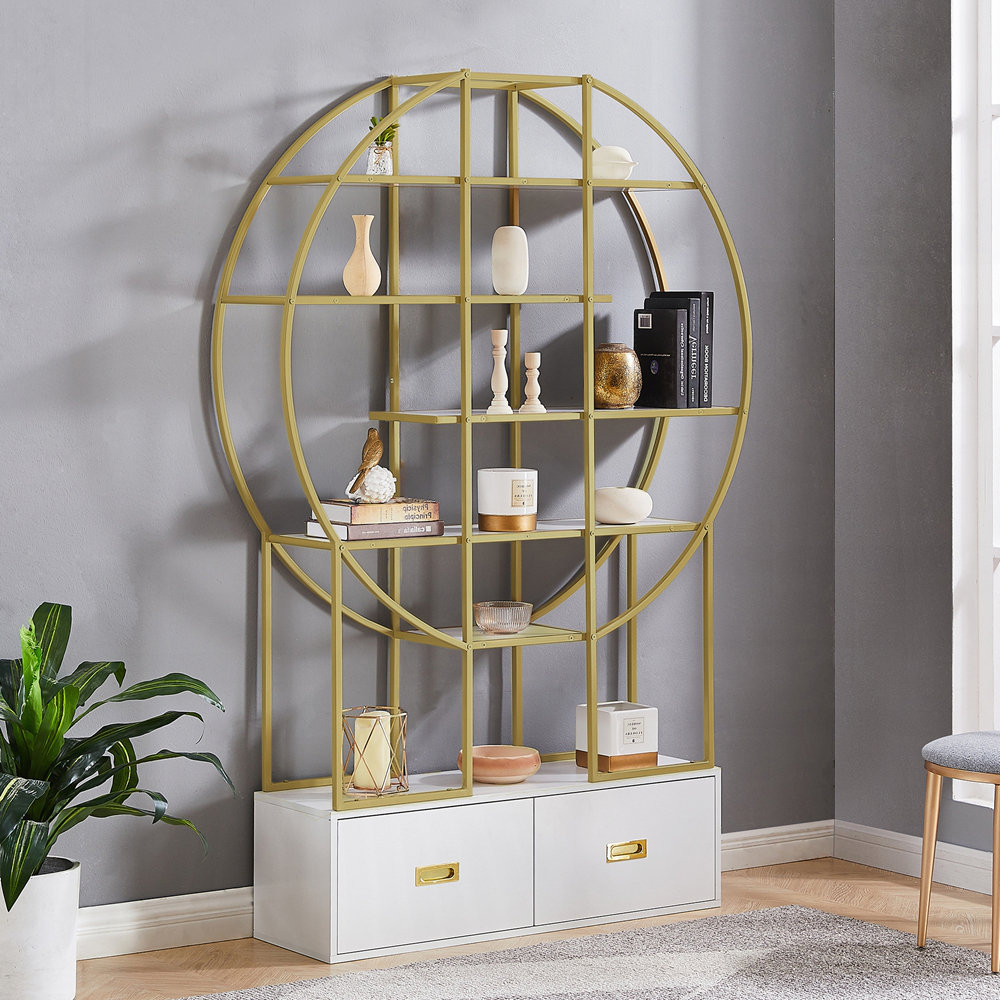 Ivy Bronx Round Office Bookcase with Two Drawers Modern and Simple ...