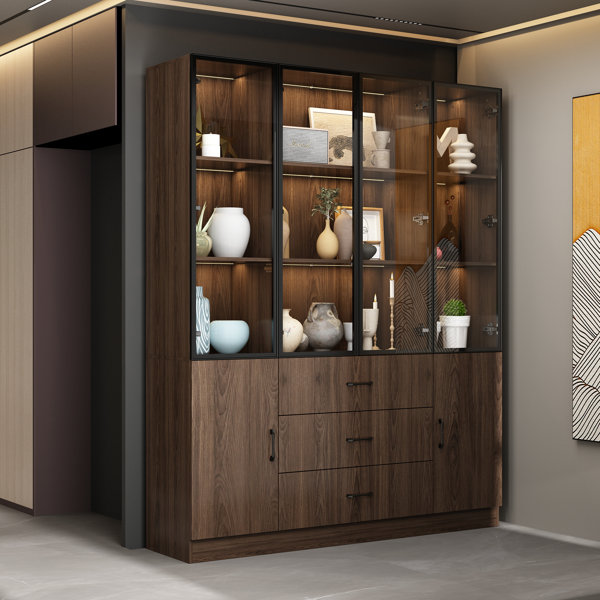 Morinome 78.7 H x 63 W 3 Drawers Display Case Curio Cabinet With Glass ...
