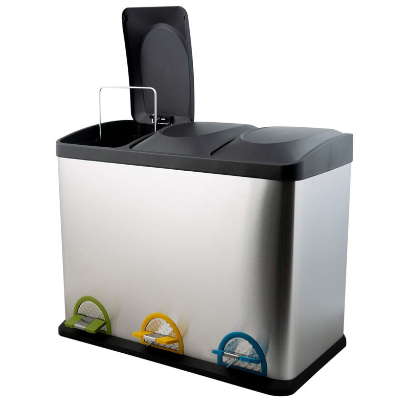 Giantx Steel Step On Multi-Compartments Trash & Recycling Bin ( 12 ...