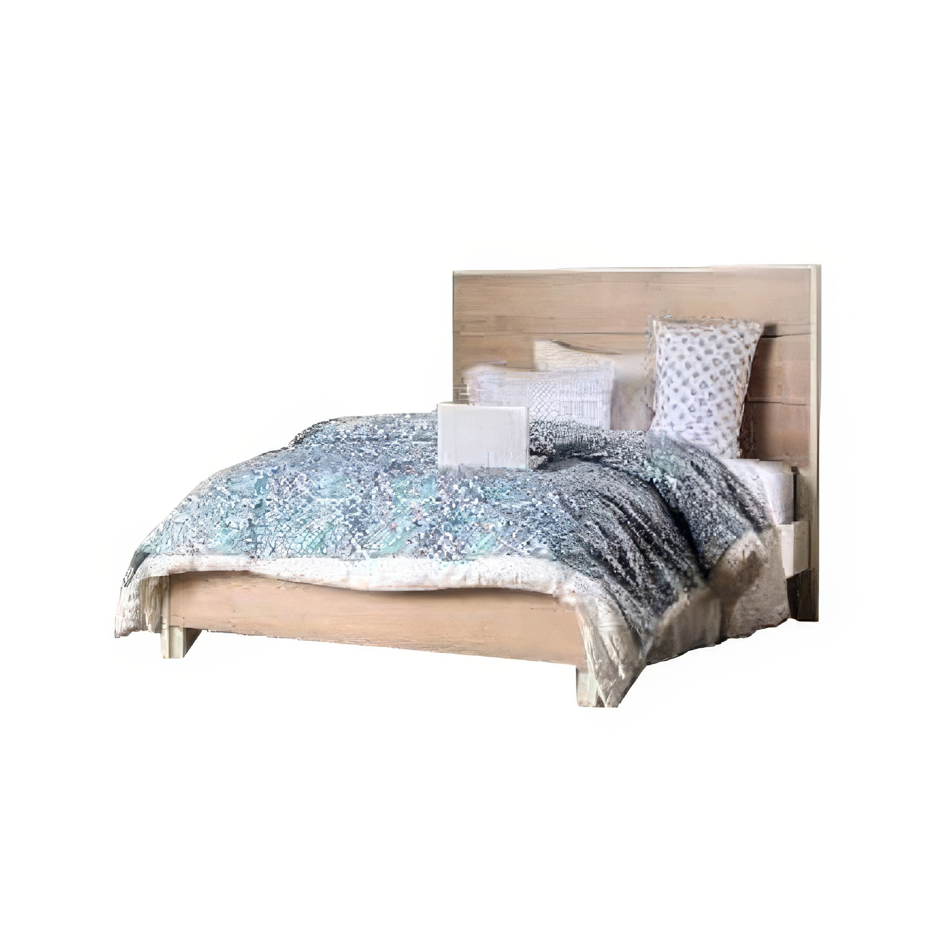 Benjara Flem King Size Bed With Panel Headboard, Sunbleached White ...