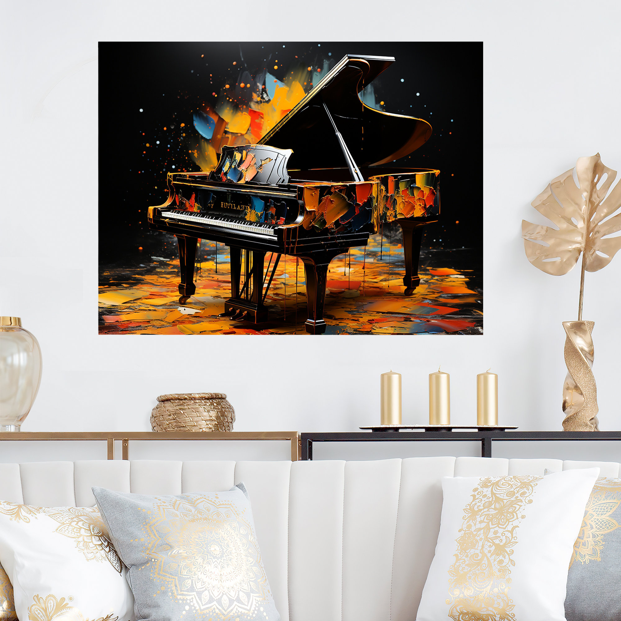 Lark Manor Orange Graphite Piano Serenade - Piano Metal Wall Art ...