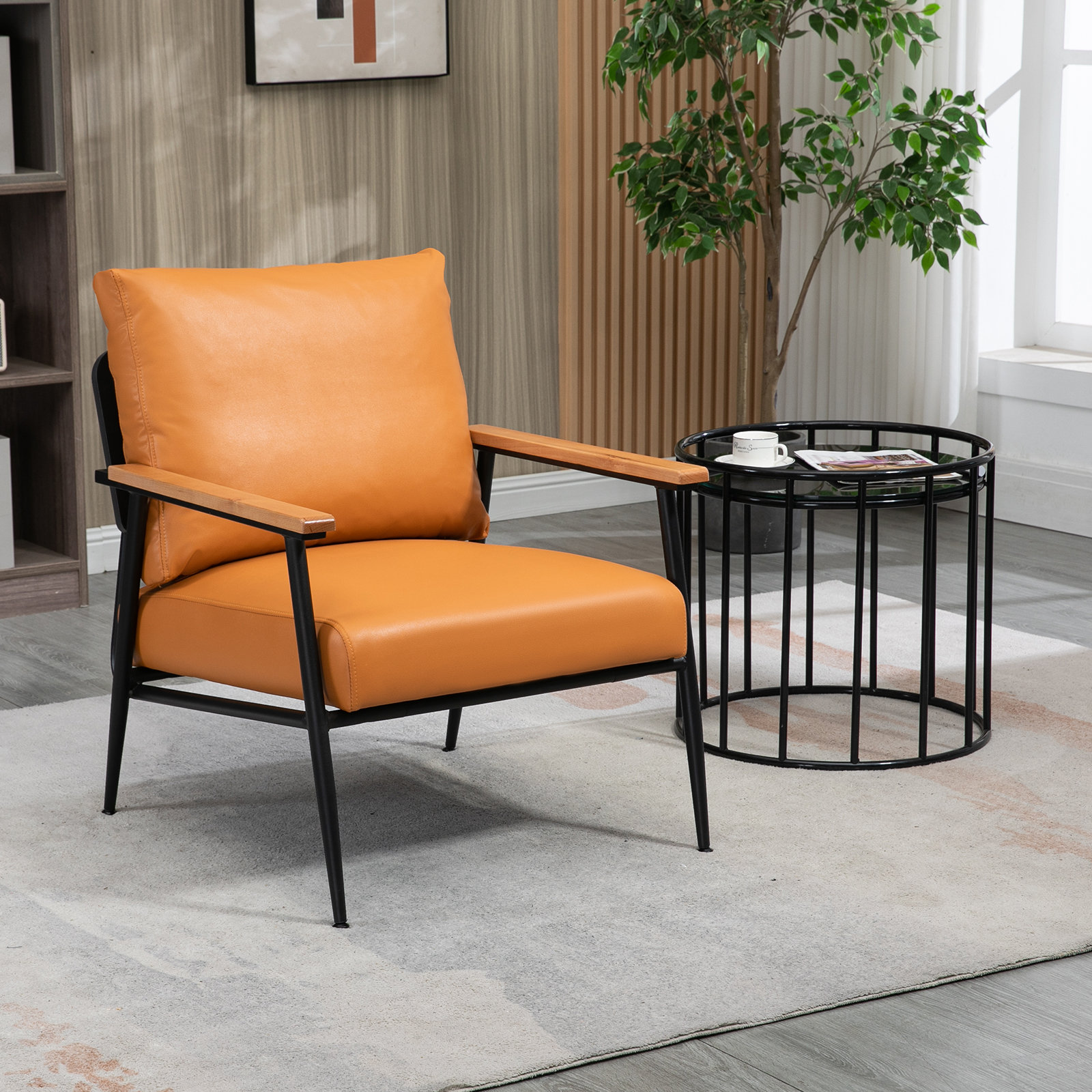 17 Stories Yanalis 26" W Industrial Black Metal Frame Accent Chairs ...