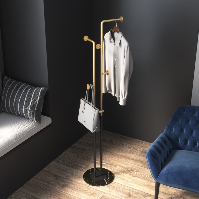 Mercer41 Darrias 5 - Hook Freestanding Coat Rack with Marble Base, Art ...