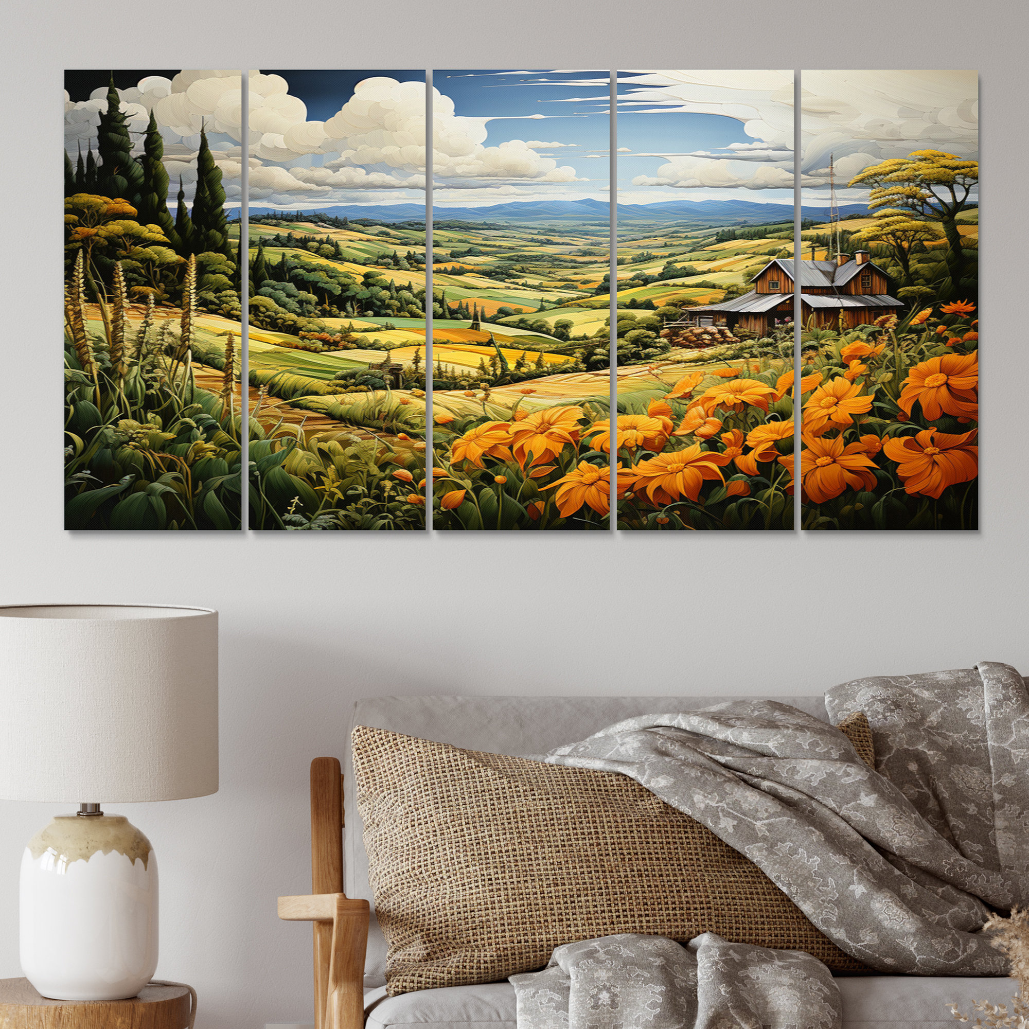 Design Art Countryside Pastoral Patchwork I - Landscapes Wall Art Print ...