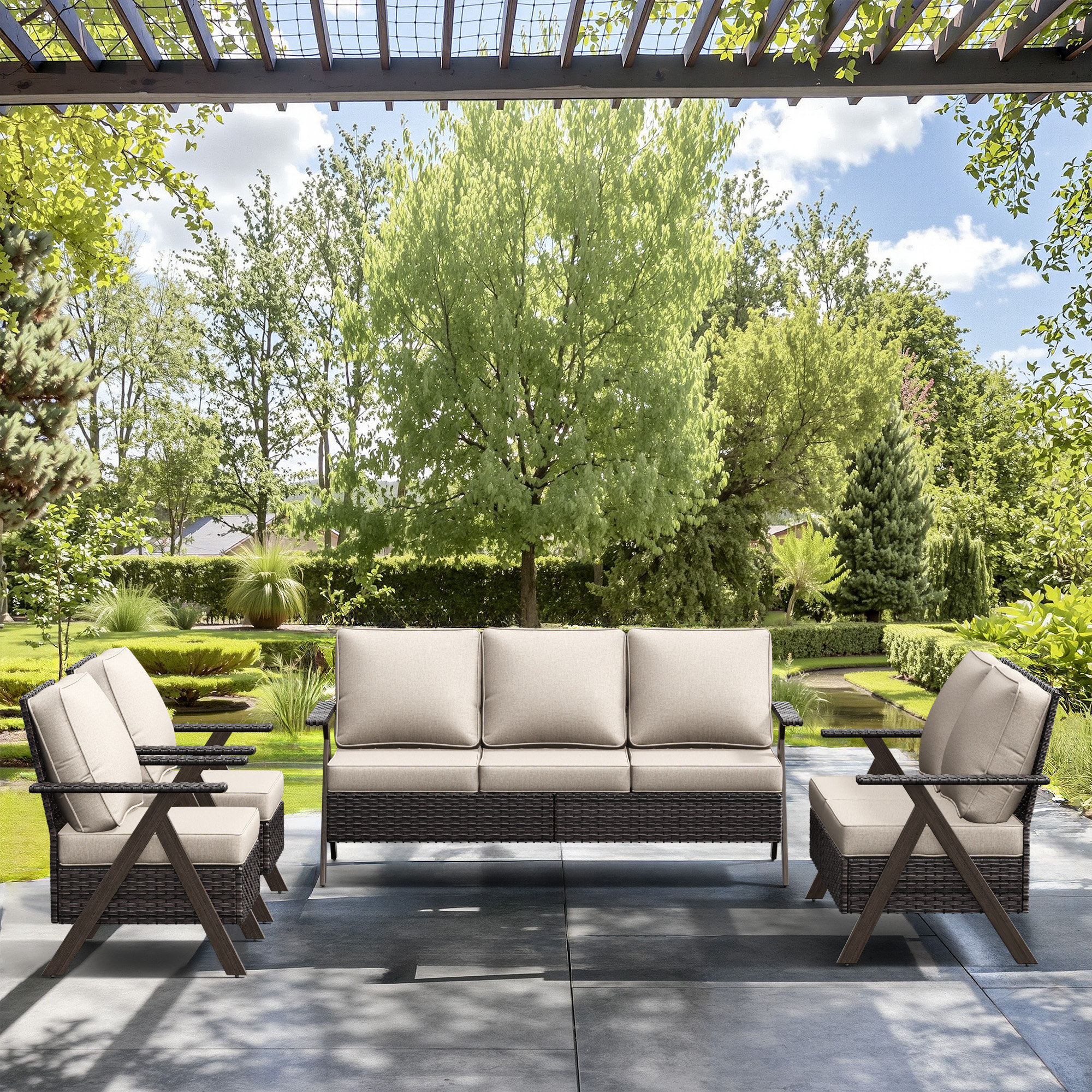 George Oliver 4-Piece Rattan Outdoor Seating Group with Cushions | Wayfair
