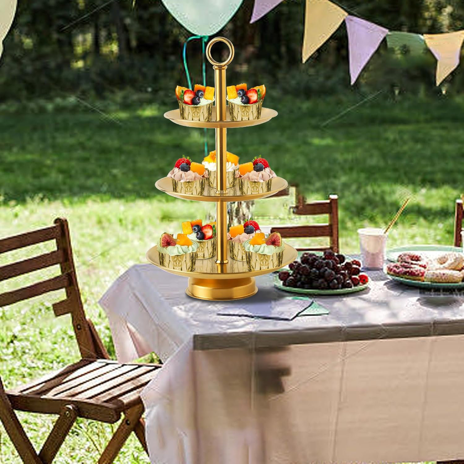 Mercer41 3 Tier Gold Metal Cupcake Stand Holder,Stainless Steel Cup ...