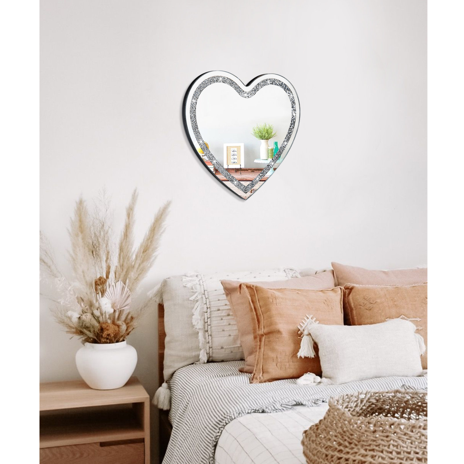 Mercer41 Crystal Crush Diamond Heart Shaped Silver Mirror For Wall ...