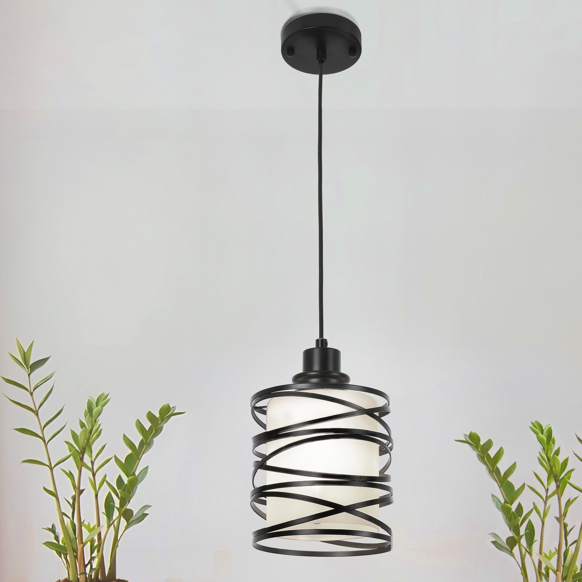 17 Stories 1-Light Black Single Pendant Light Fixture Cage Pendant ...