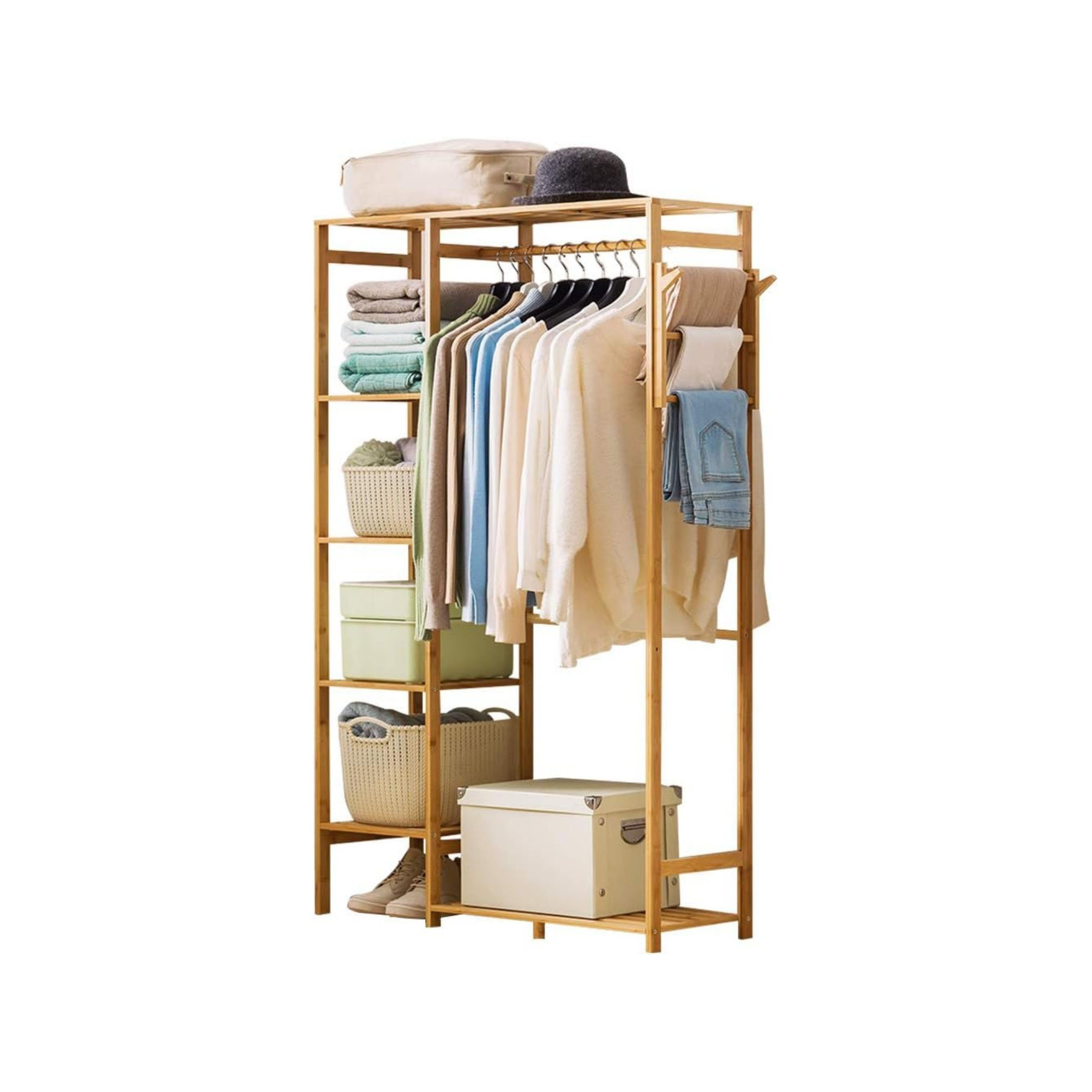 Hokku Designs Bamboo Garment Rack 6 Tier Storage Shelves Clothes ...
