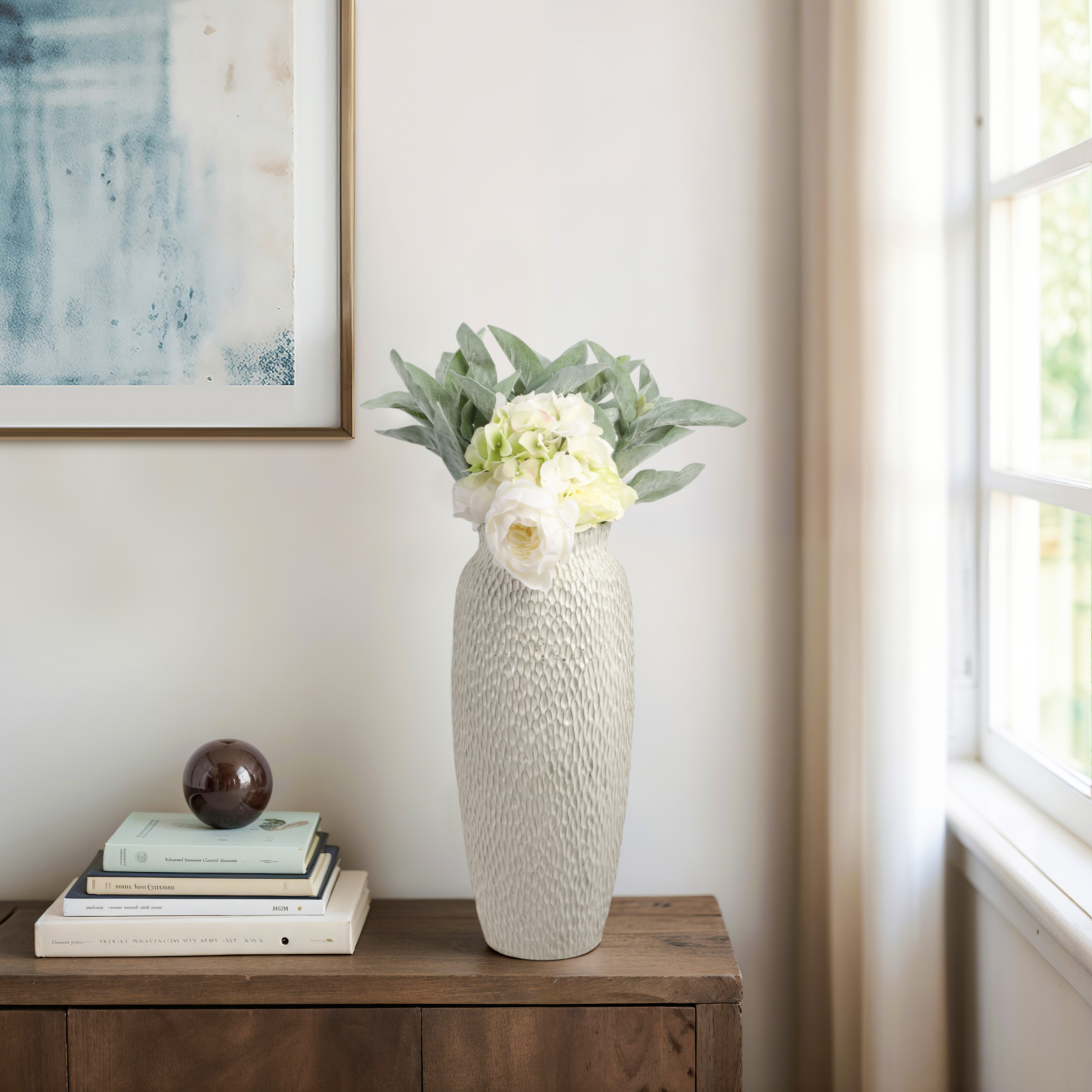 Red Barrel Studio® Pottery Earthenware Textured Vase with Tapered Rim ...