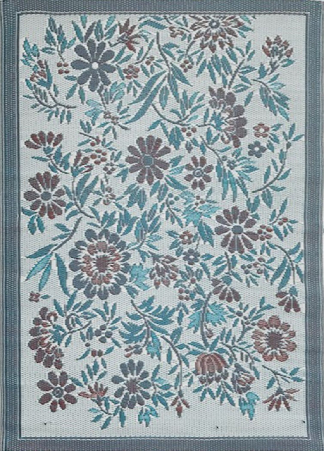 Mad Mats Floral Handmade Looped/Hooked Ivory/Blue/Brown Indoor ...