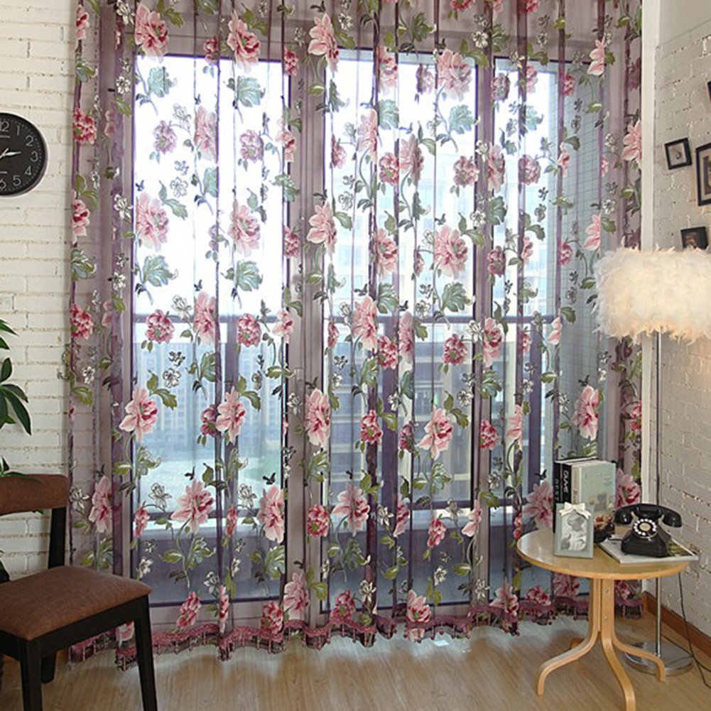 Winston Porter 2 Panel Retro Peony Rose Sheer Curtains Vintage Elegant ...