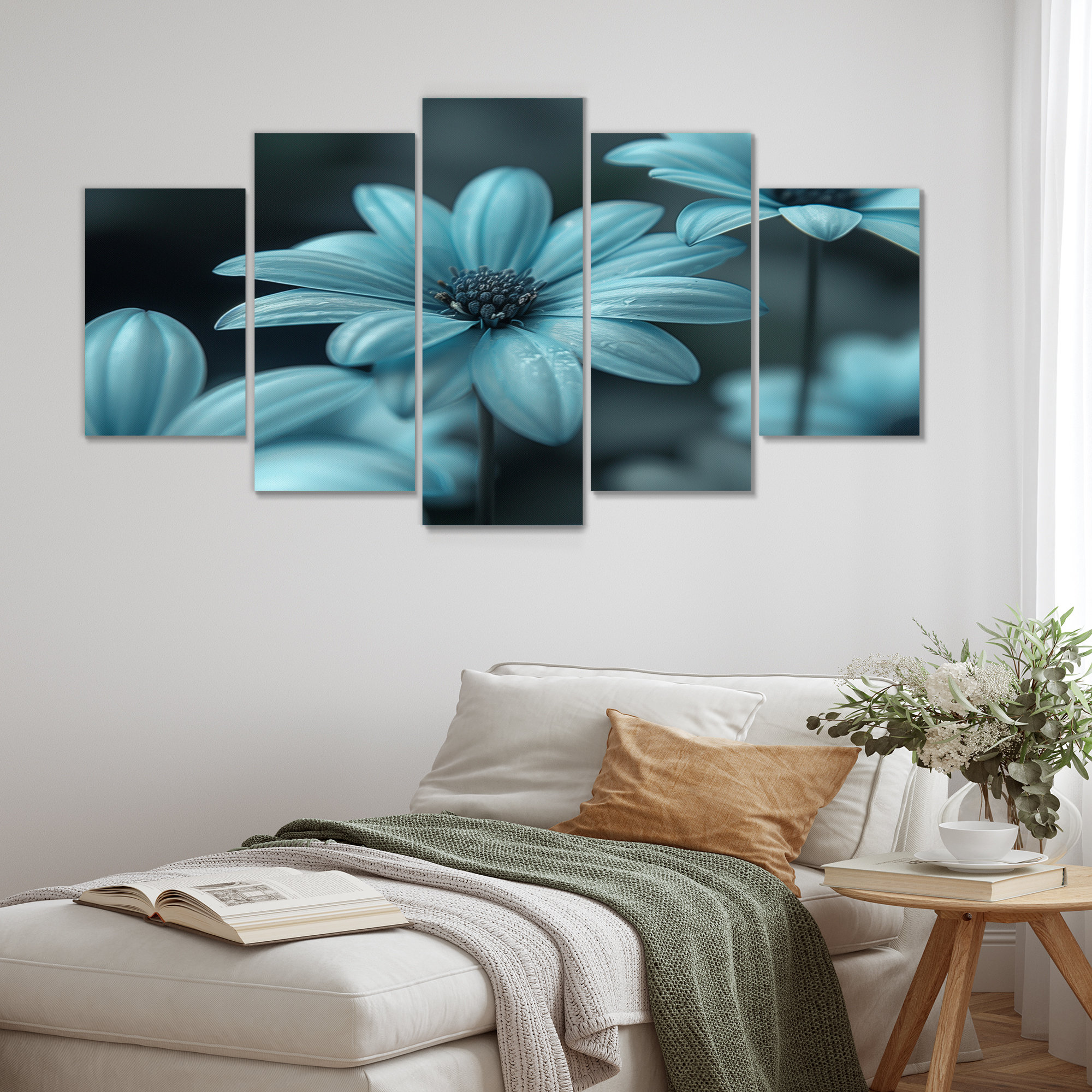Latitude Run® Monochrome Blue And Grey Daisies Foggy Photo III ...