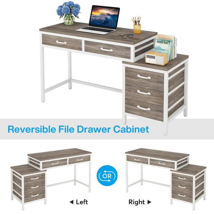 17 Stories 51''W Reversible Desk with Drawers & Reviews | Wayfair