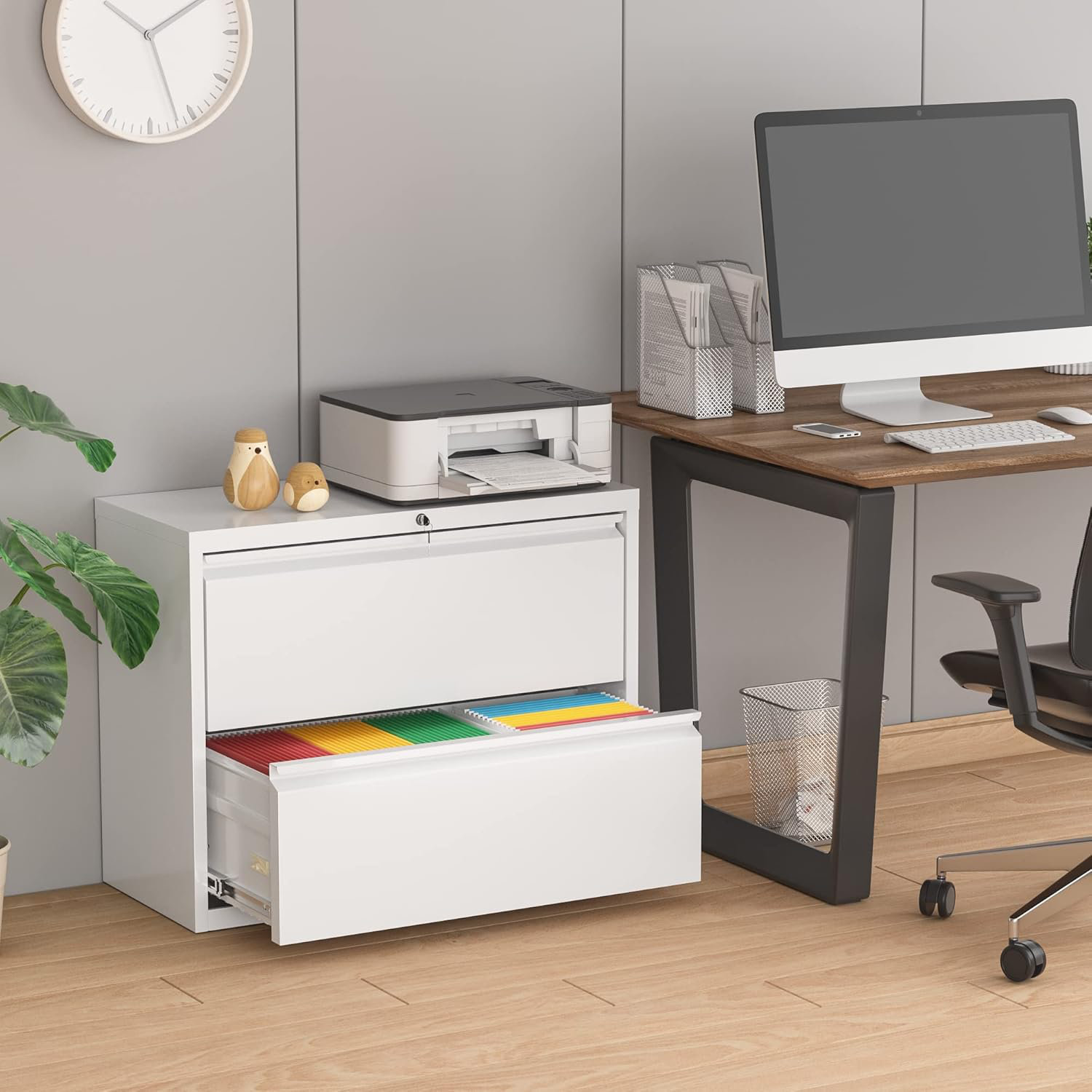 Inbox Zero 2 Drawer Filing Cabinet, White Lateral File Cabinet with ...