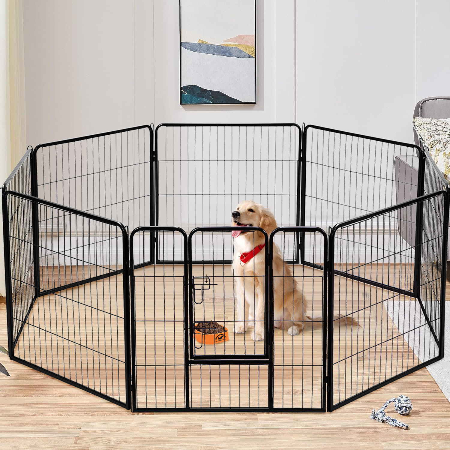 MeyJey Exercise Pen 8 Panel Heavy Duty Metal Dog Pen With Pet Door ...