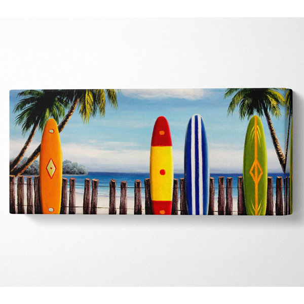 Highland Dunes Surfboards On The Fence - Wrapped Canvas Panoramic Art ...