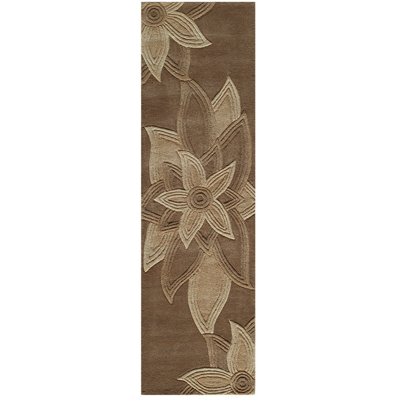 Red Barrel Studio® Cloninger Floral Handmade Tufted Wool Mocha Area Rug ...