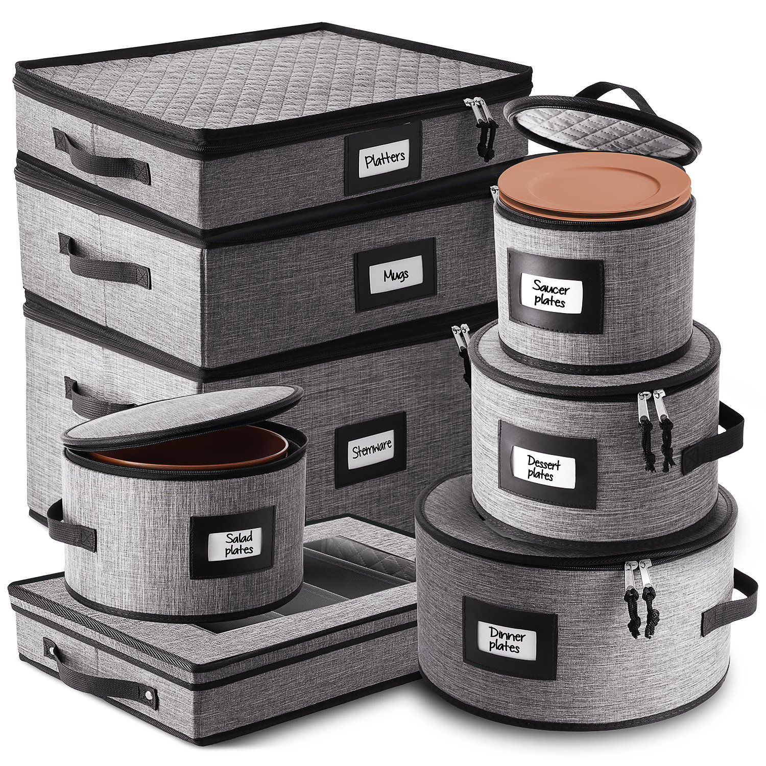 StorageBud 8 Piece Fabric Dinnerware Storage Set with Felt Dividers ...