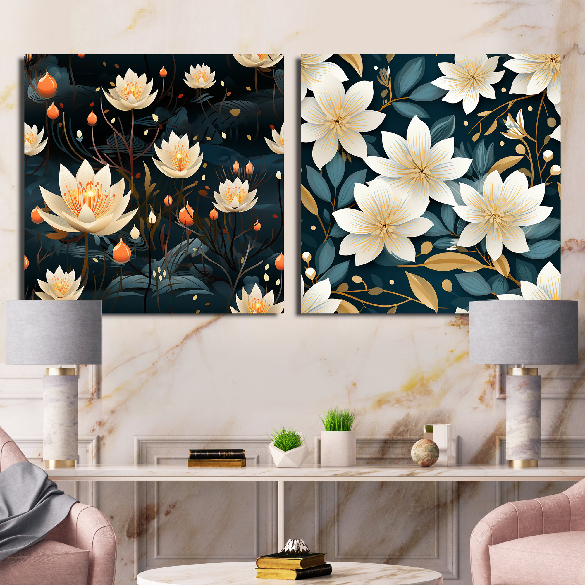 Design Art Beige Zen Floral Lotus Tranquility - Floral Square Collage ...