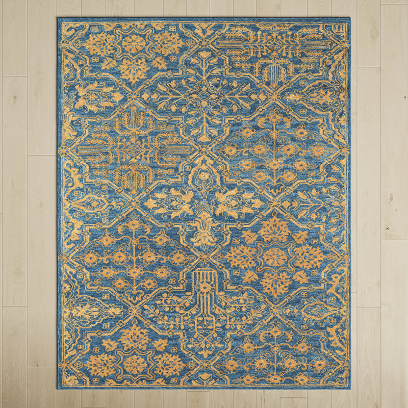 Birch Lane™ Cece Hand-Tufted Wool Blue/Orange Area Rug & Reviews | Wayfair