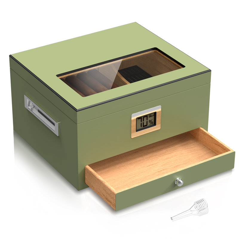 Latitude Run® Mensie Glass Top Cedar Humidor With Front Hygrometer ...