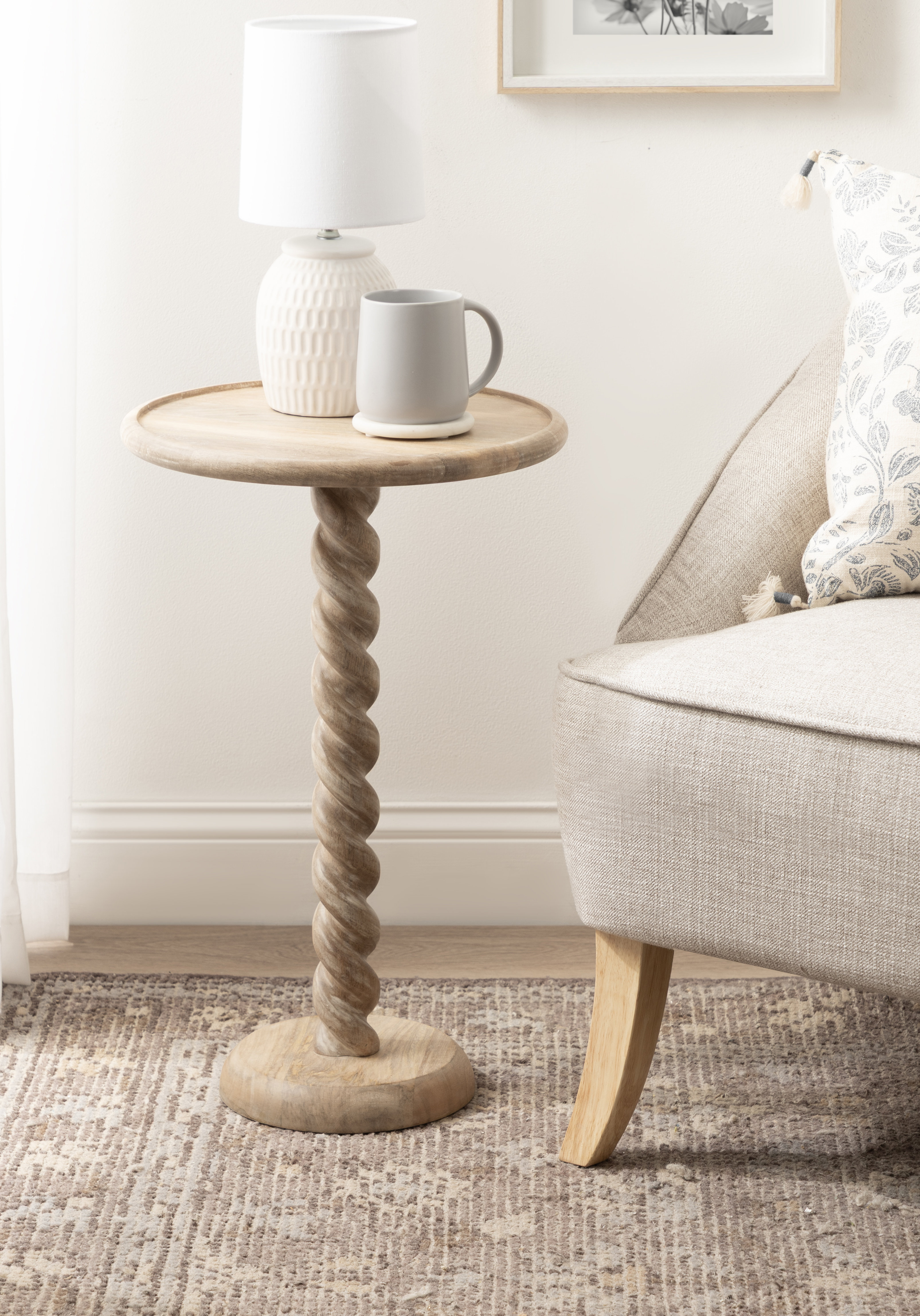 Alcott Hill® Willoughby Spiraled Mango Wood Round Side Table | Wayfair