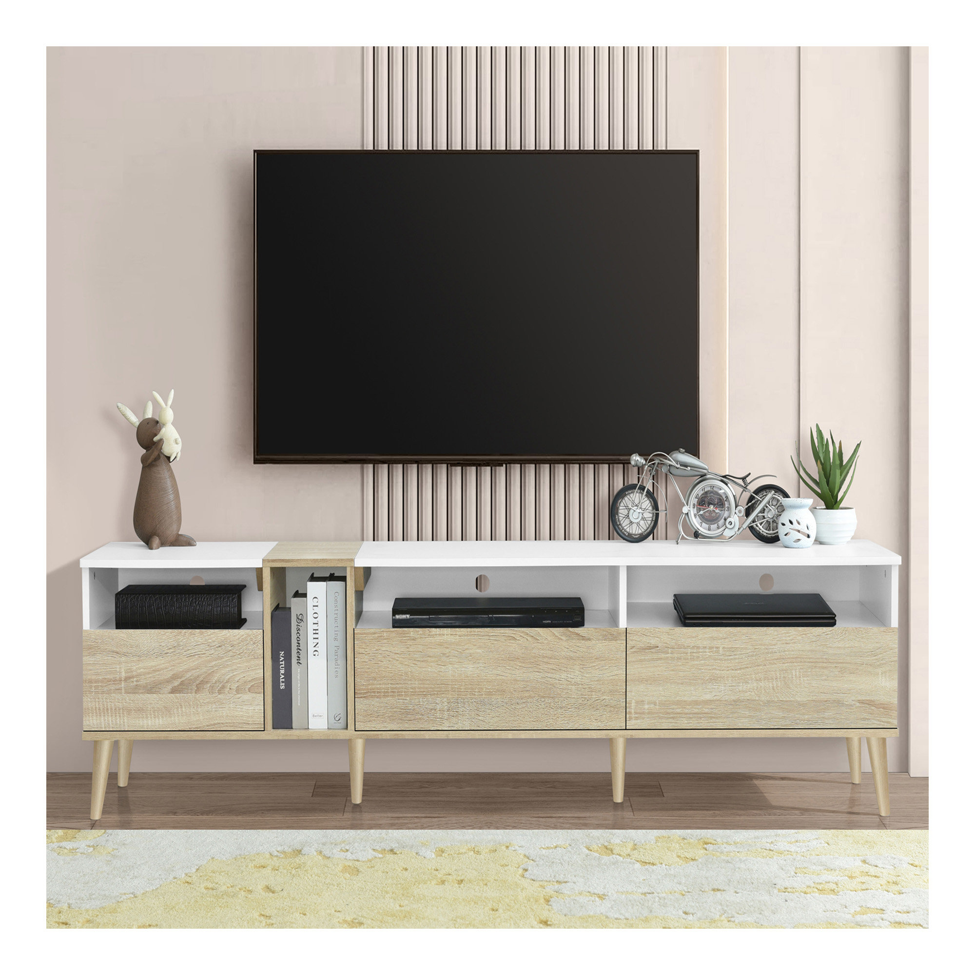 Dakota Fields Modern TV With 3 Drawers And Open Shelves, Media Console ...
