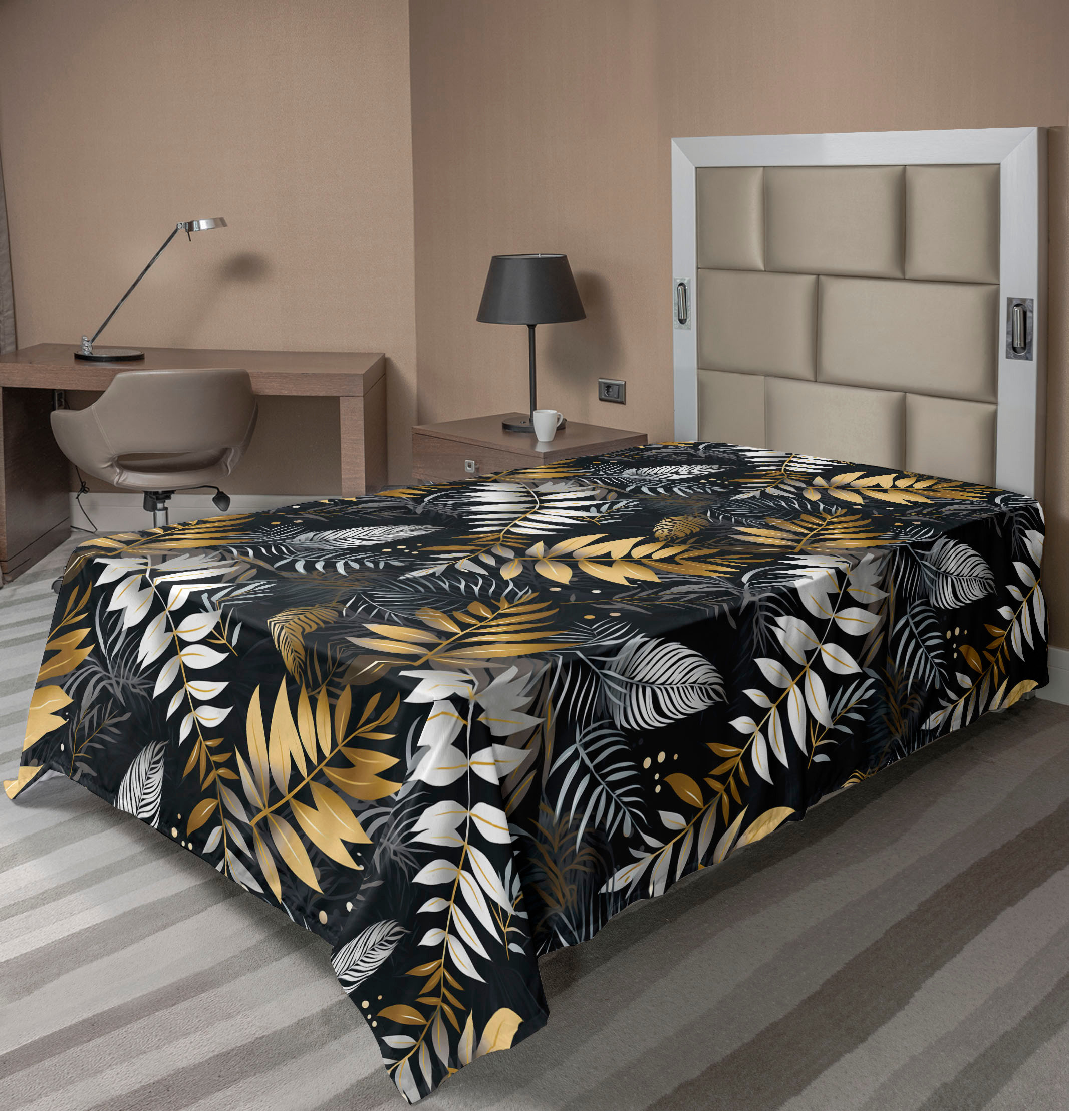 Ambesonne Leaves Flat Sheet Autumnal Exotic Leafy Huddle Pale Coffee ...