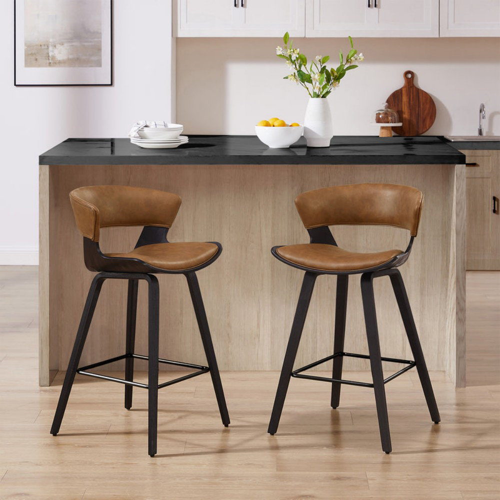 Corrigan Studio® Set of 2 Oak Bentwood Bar stools Curved Seats | Wayfair